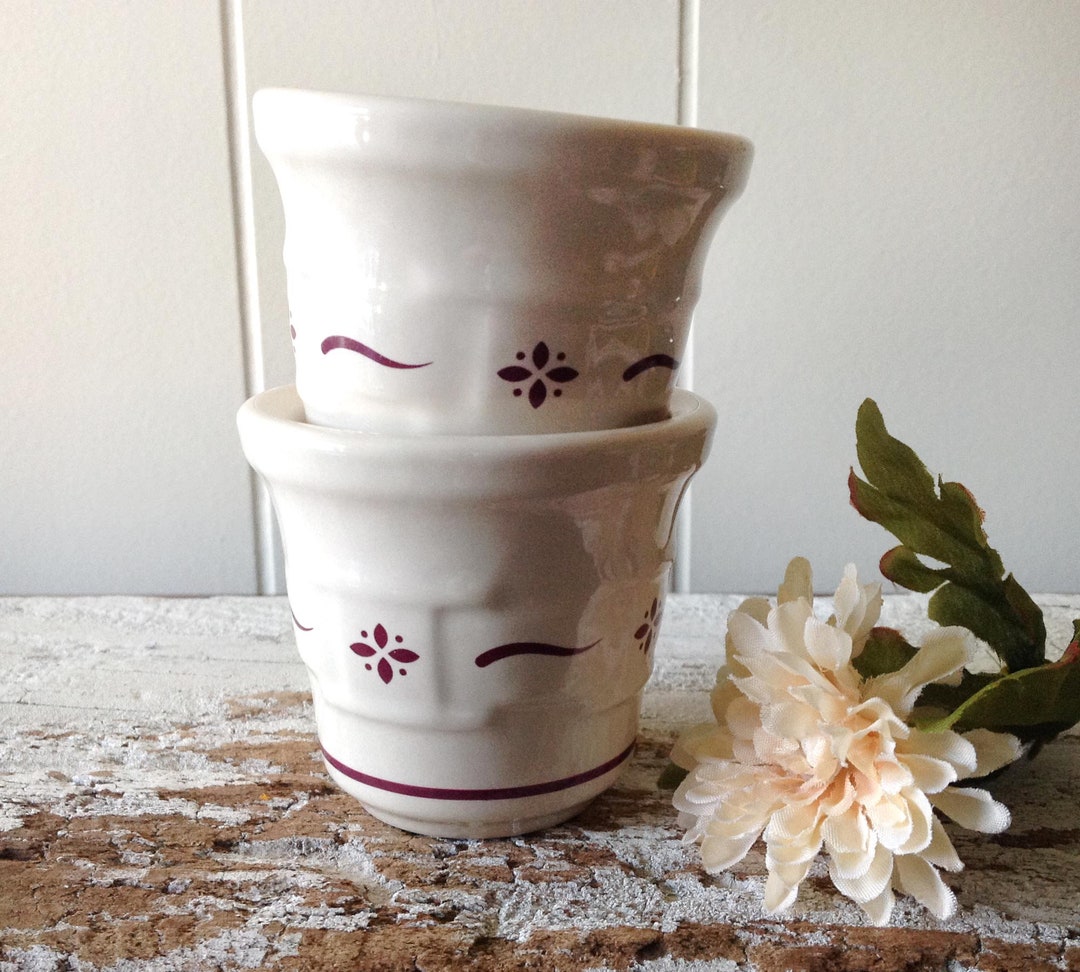 SET of 2 Longaberger Pottery Woven Small Cups, Votives, Succulent Pots ...