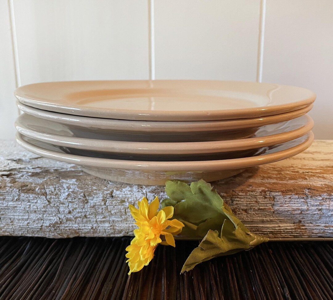 SET of 4 Tepco Sunglow Tan Dinner Plates, Thick, Solid Diner China ...