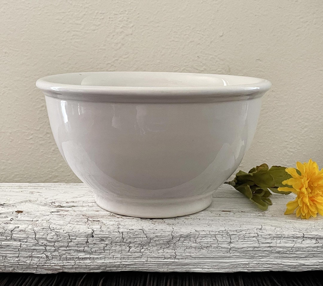 Vintage Primitive White Farmhouse Mixing, Serving Bowl, Thick Solid ...