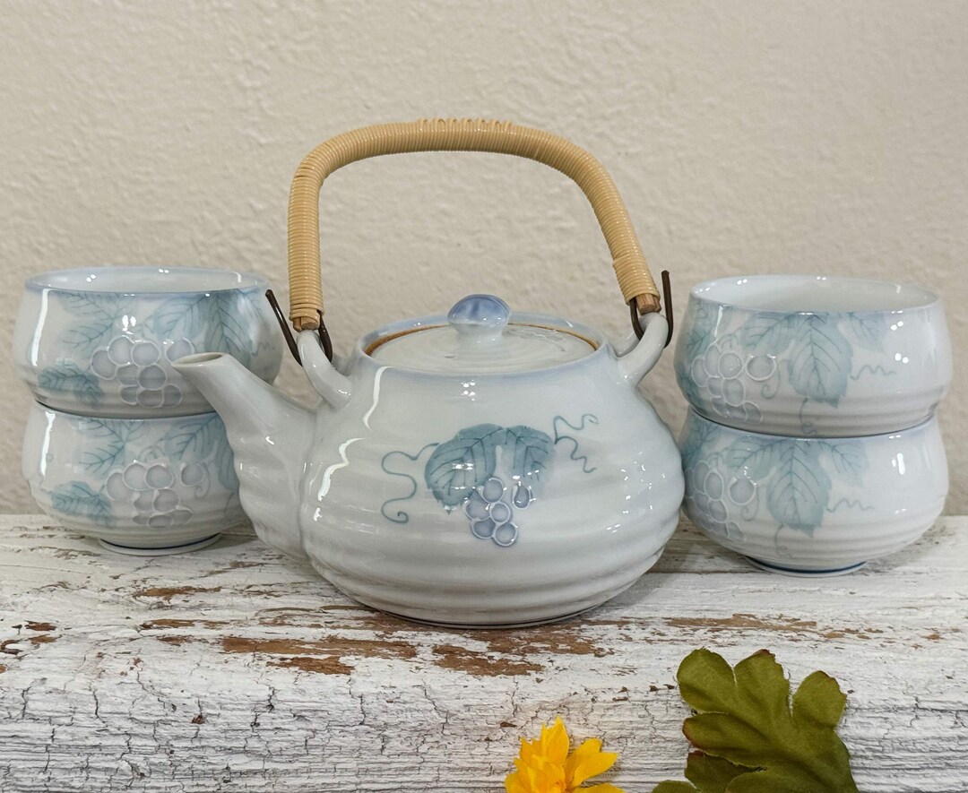 Vintage Little Japanese Steeping Teapot Set, Kettle, 4 Cups, Moriage ...