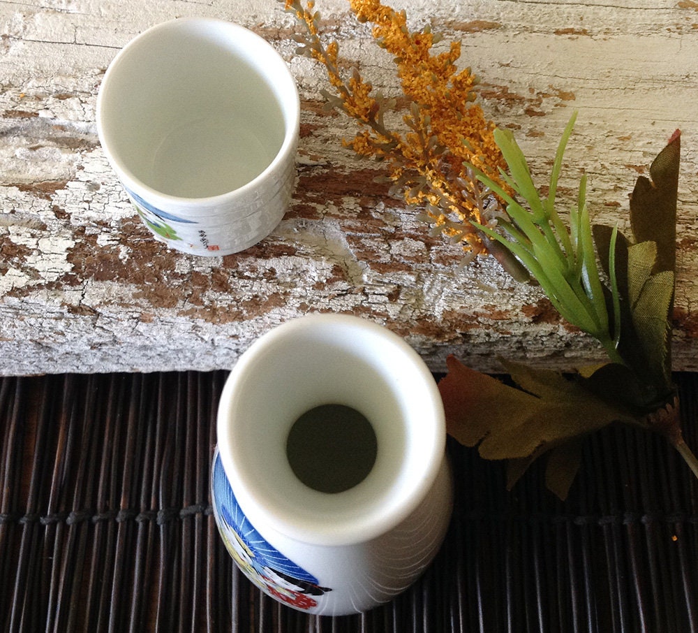 Vintage Chinese Illustrated Sake Pitcher Small Cup White | Etsy