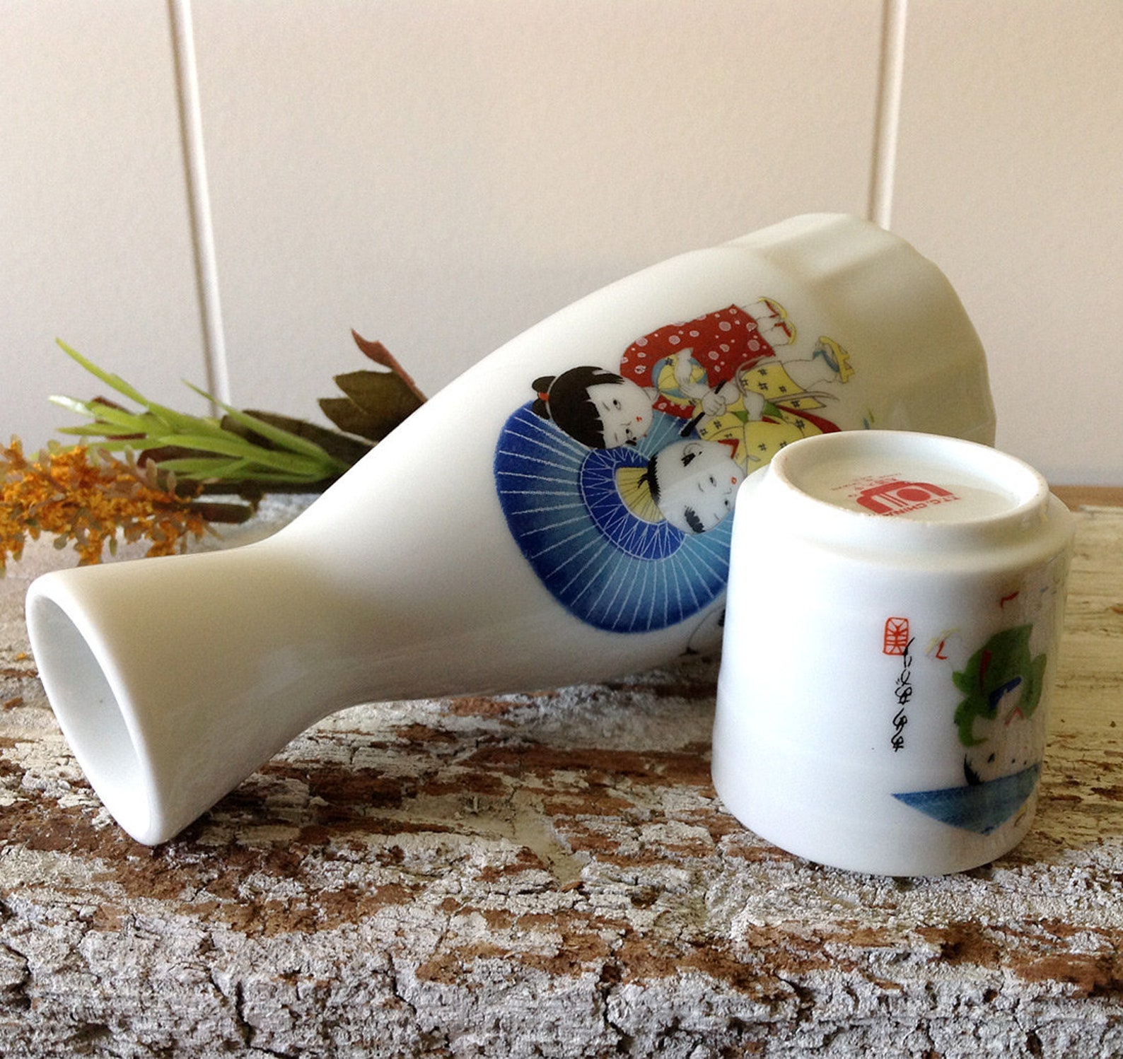 Vintage Chinese Illustrated Sake Pitcher Small Cup White - Etsy