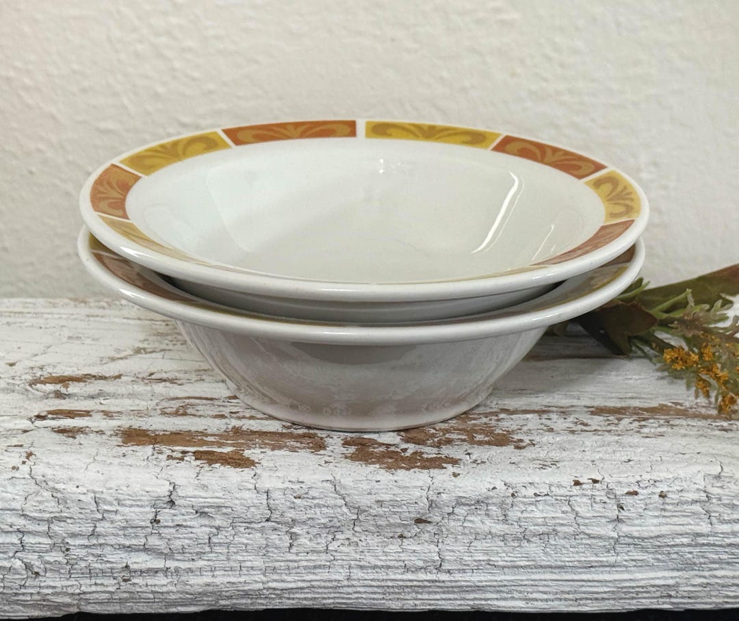 SET of 2 Mayer China Small Cereal, Porridge Bowls, USA, Gold, Rust ...