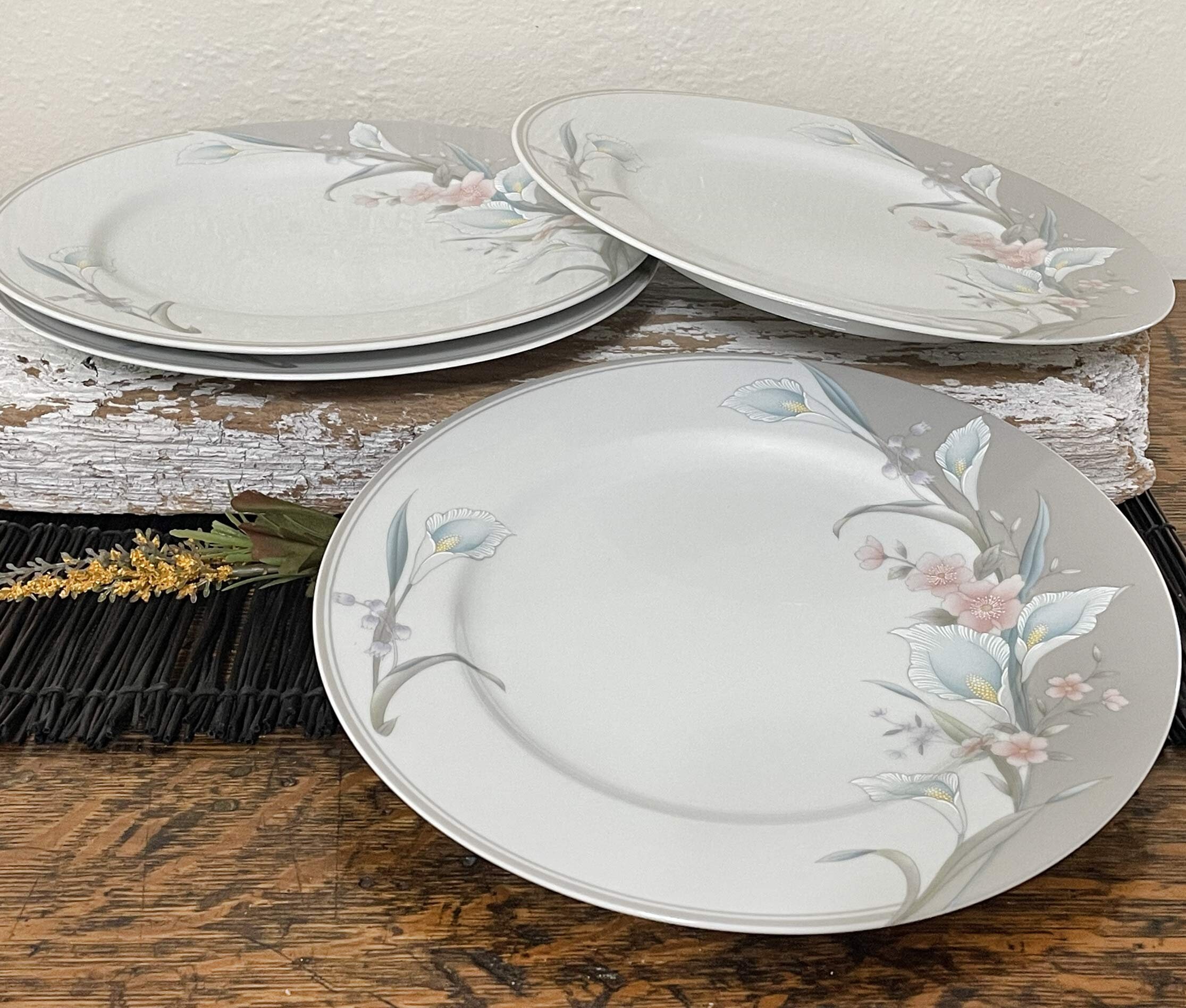 SET of 4 Baker Hart Stuart "amy" Dinner Plates, Fine China, White, Gray ...