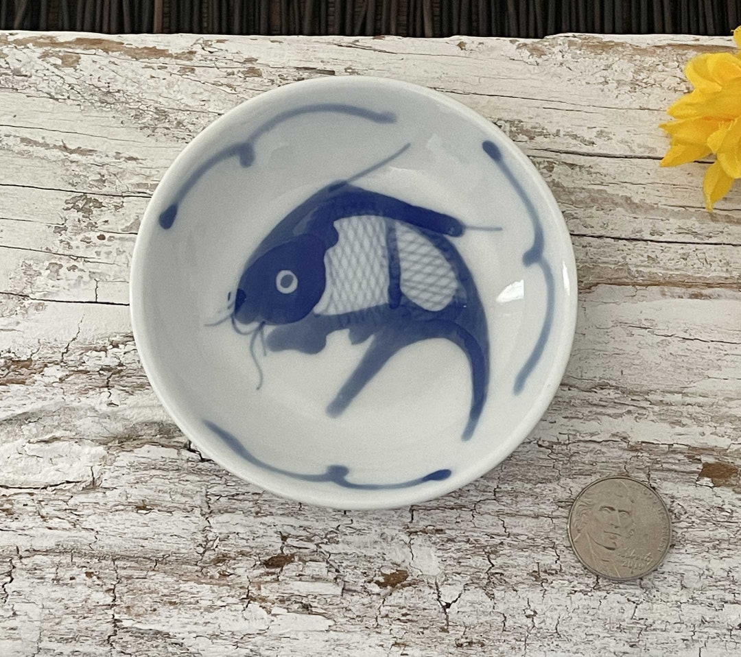 SET of 4 Vintage Chinese Koi, Lucky Carp Little Sauce Dishes, White ...