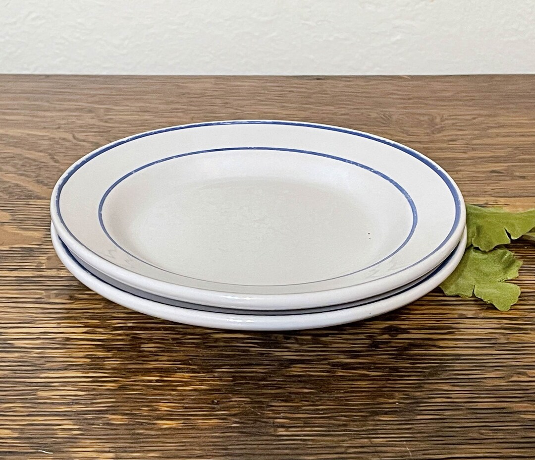 SET of 2 Vintage Gibson China Small Plates, White, Blue Stripes, Small ...