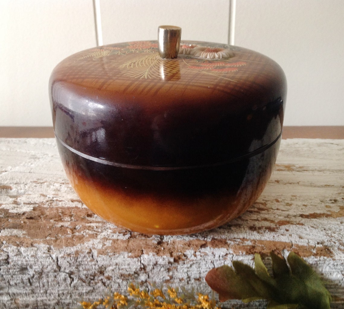 Vintage Covered Laquer Ware Rice Bowl Otagiri Japan Decorated - Etsy