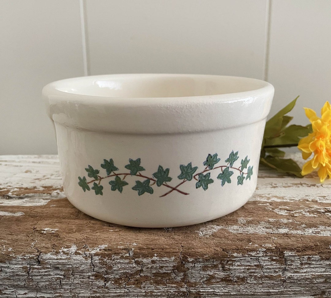 Vintage Santa Ana Crock Shop Shallow Butter Crock, Green Ivy, Pansies ...