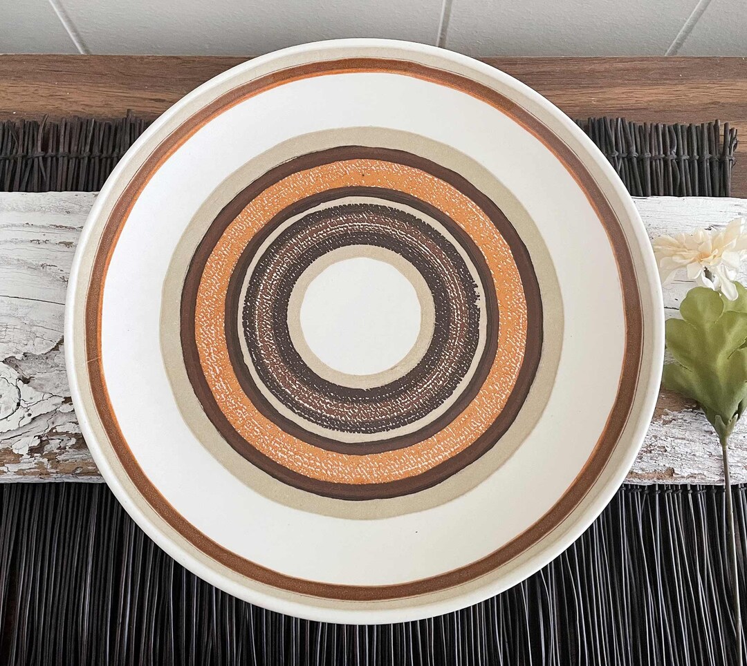 SET of 2 Royal China Santa Fe Ironstone Dinner Plates, White, Tan, Red ...
