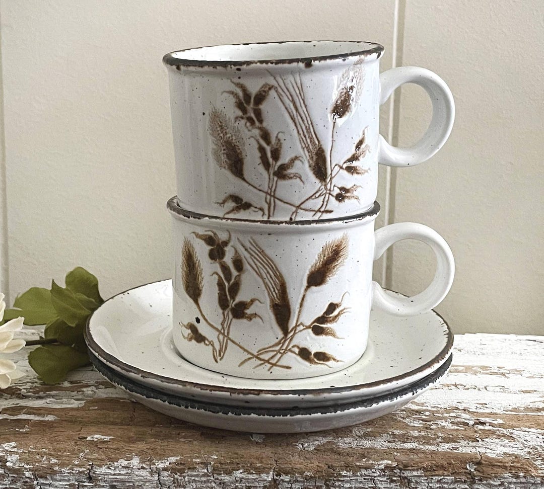 SET of 2 Stonehenge Midwinter Wild Oats Cups & Saucers, White, Brown ...