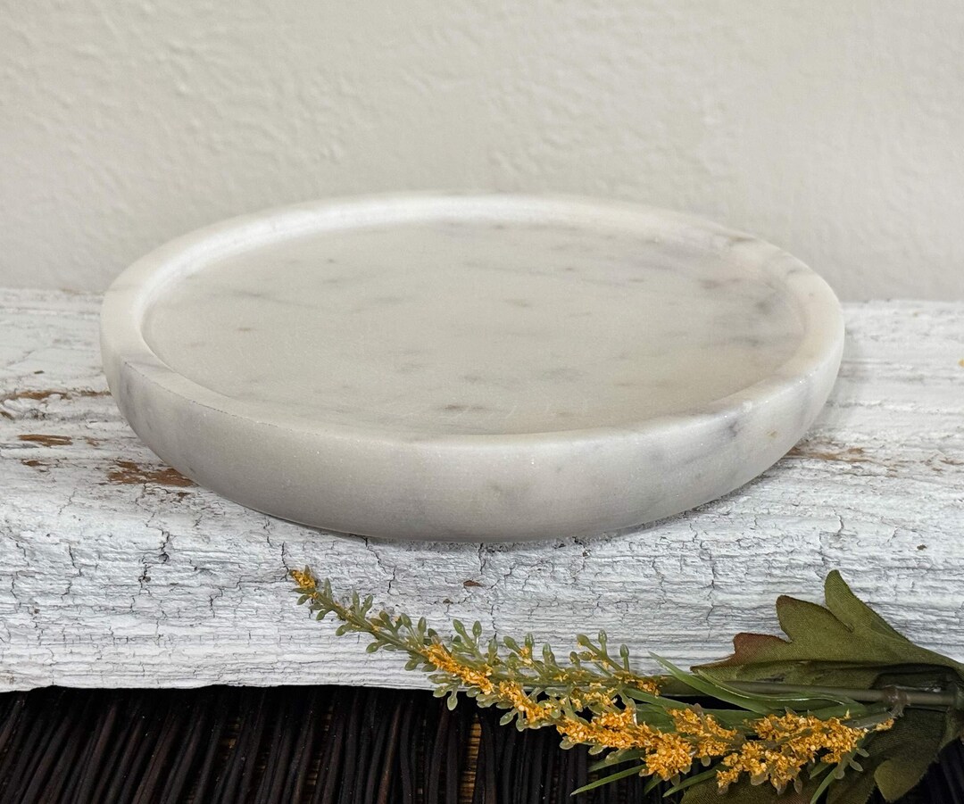 Vintage Small Thick White Marble Round Tray, Natural Stone Kitchen ...