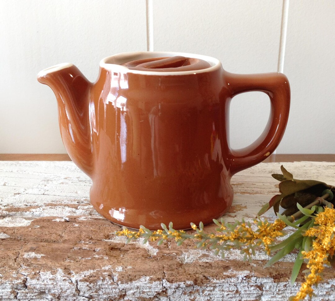 Vintage Chefsware USA Small Brown & White Teapot, Thick, Solid Diner ...