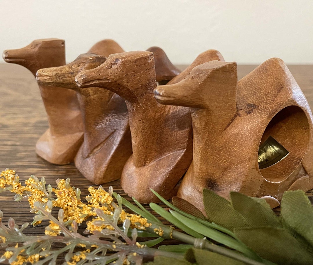 4 Wooden Camel Napkin Rings, Carved Wood Table Ware, Decor, Place ...