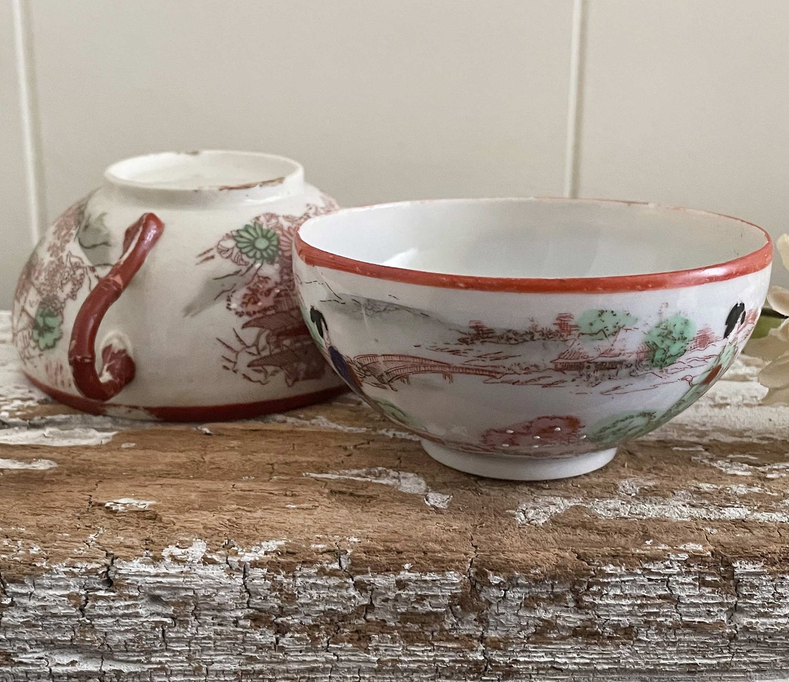 Set of 2 Japanese Kutani Geisha Eggshell Porcelain Teacups - Etsy