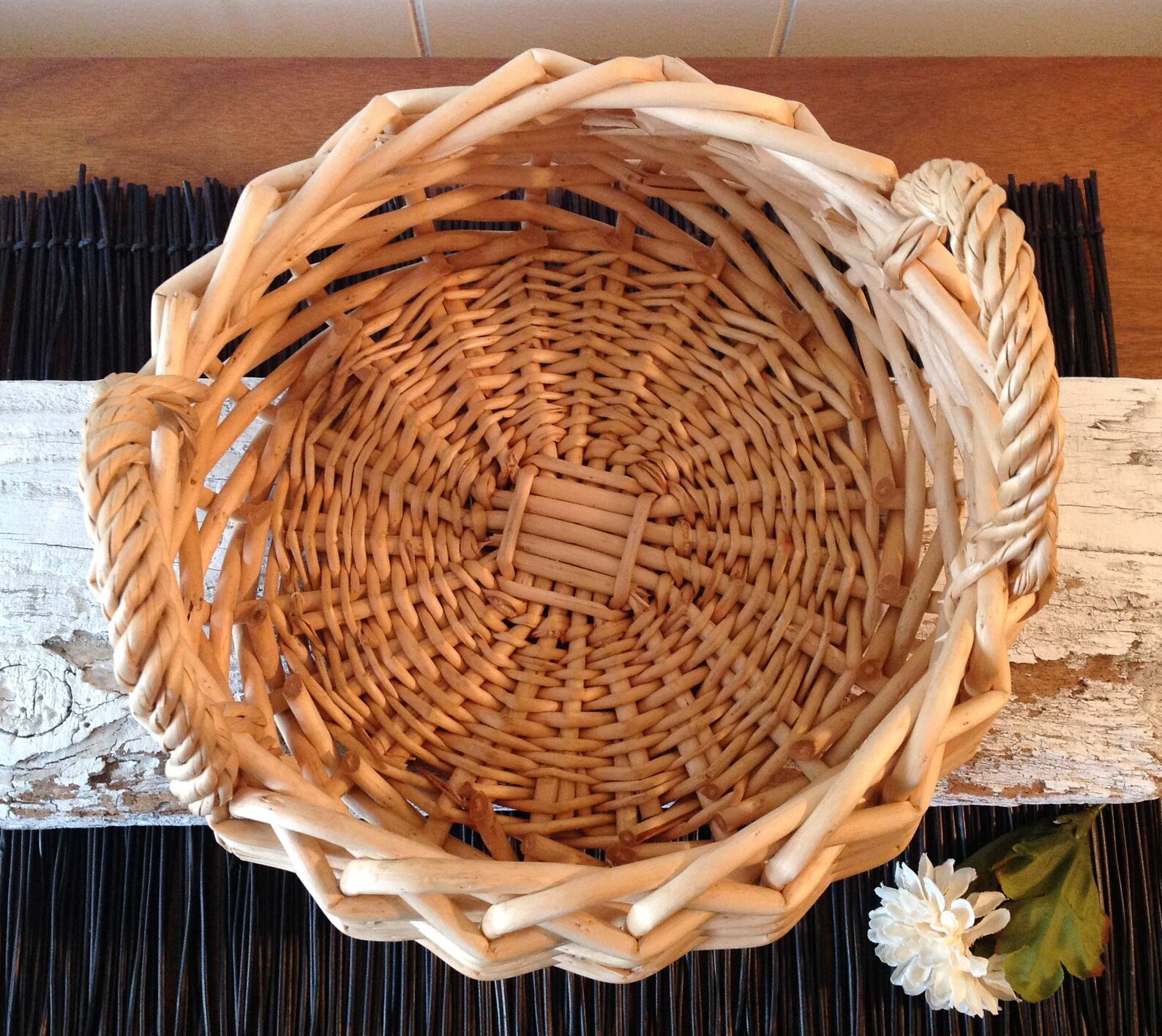 Vintage Woven Basket Loop Handles Thick Interlaced Natural - Etsy