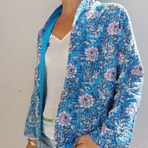 Open Jacket in Cotton,pink Blue Floral Pattern - Etsy