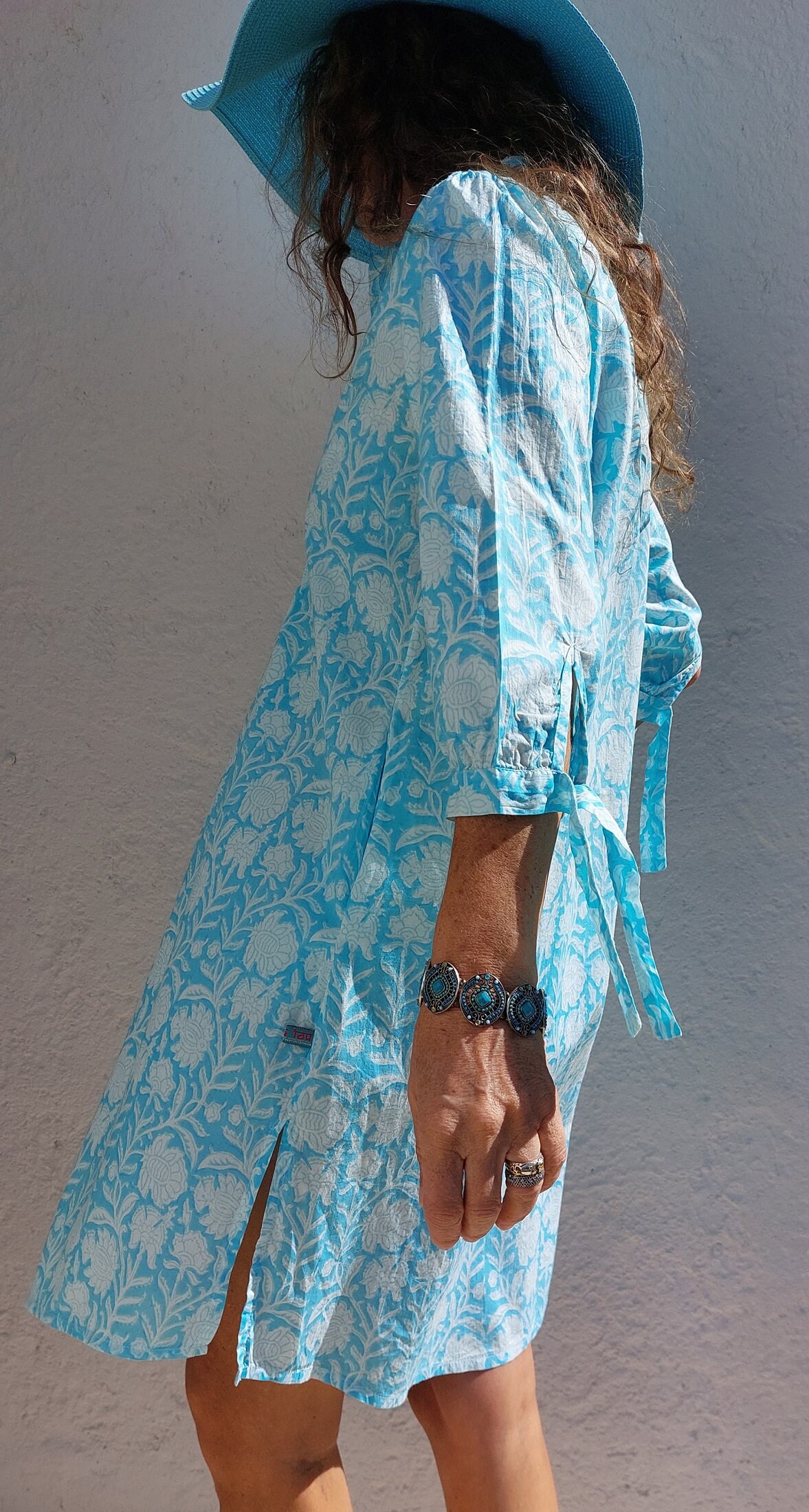 Pleat Tunic-dress in Cotton, Light Turquoise Color - Etsy