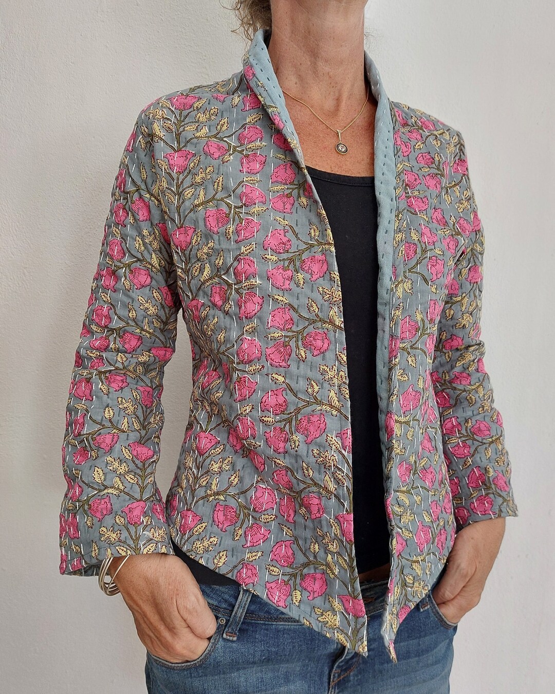 Kimono Jacket in Cotton, Roses Garland Pattern - Etsy