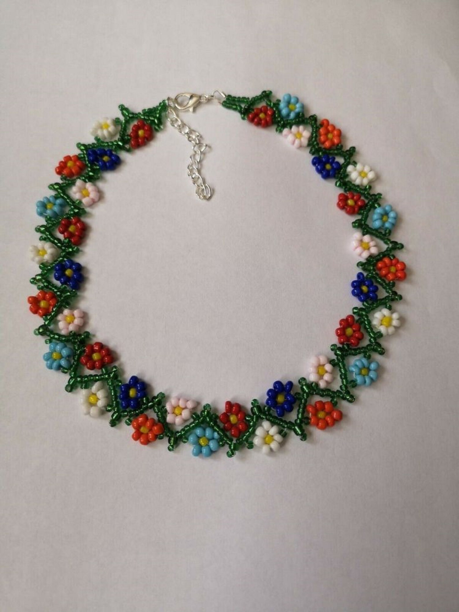 Floral FLOWER Daisy Seed BEAD Necklace Weave Multi Coloured BOHO 16"-18 ...
