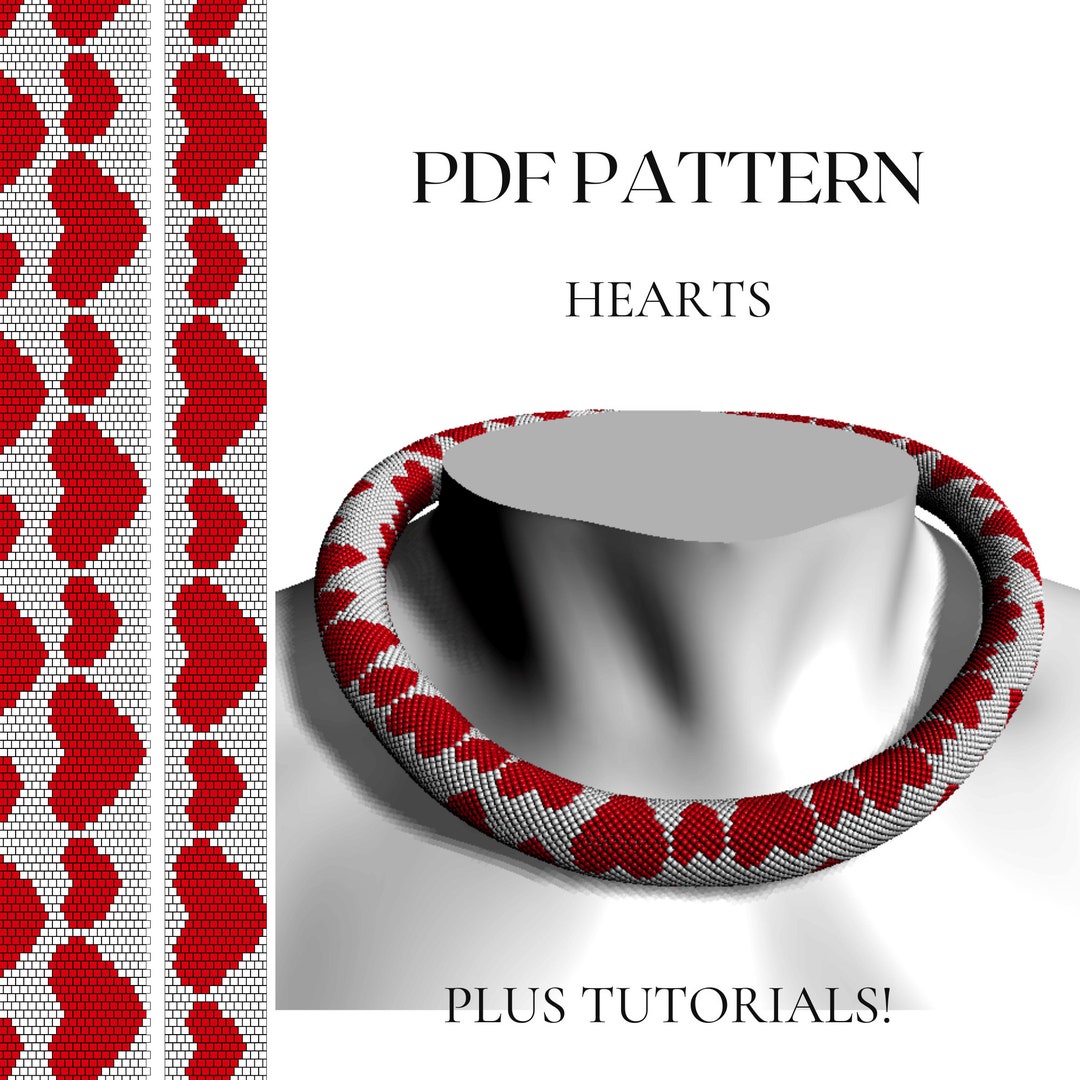 Bead Crochet PDF Pattern Hearts - PDF Pattern for Bead Necklace - Bead ...