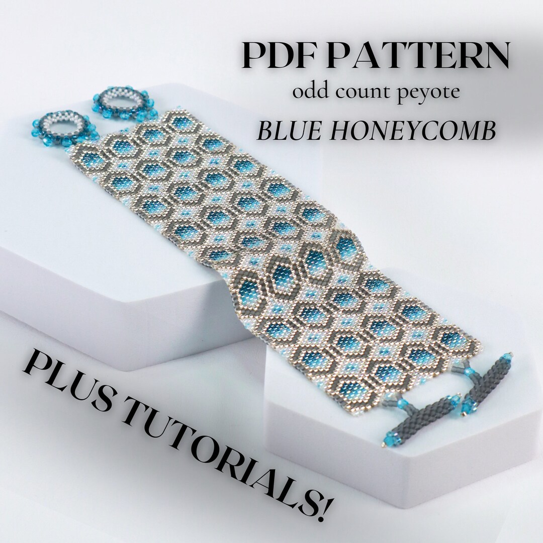 Peyote Bracelet Pattern, Blue Honeycomb Odd Count Peyote Pattern, Bead ...