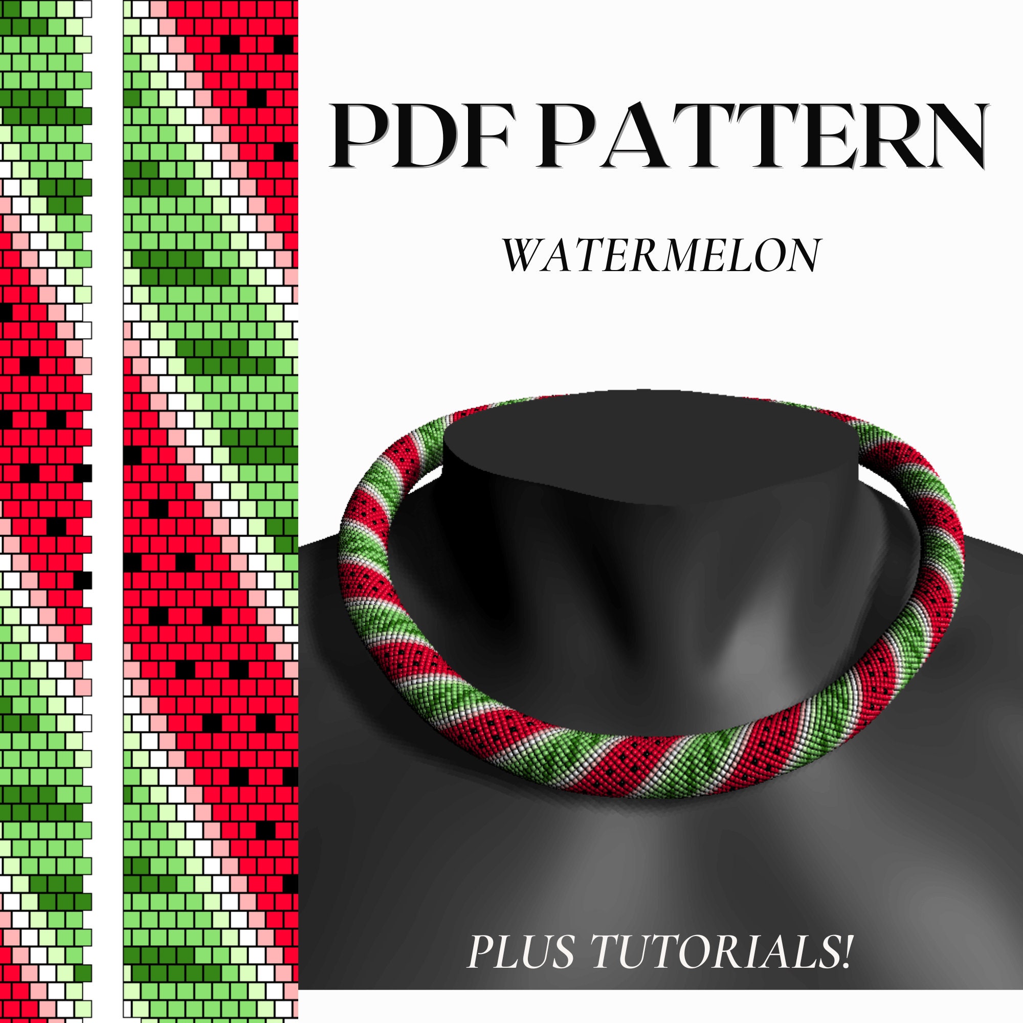 Bead Crochet PDF Pattern Watermelon, PDF Pattern for Bead Necklace Bracelet, Bead Crochet ...