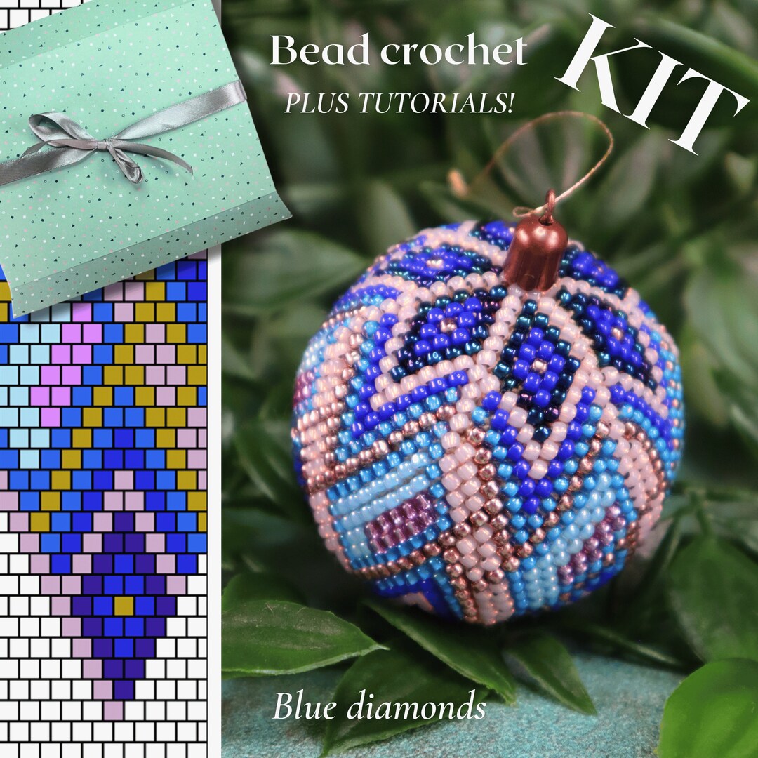 Bead Crochet Christmas Bauble Ball KIT, Beading Kit, Blue Diamonds Bead ...