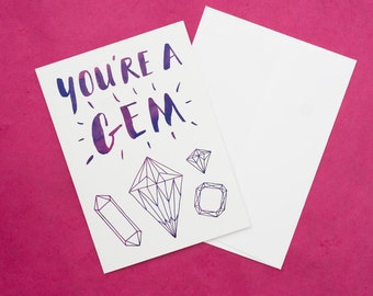 Set of 5 you're A Gem Greeting Cards Unique Modern Calligraphy and ...