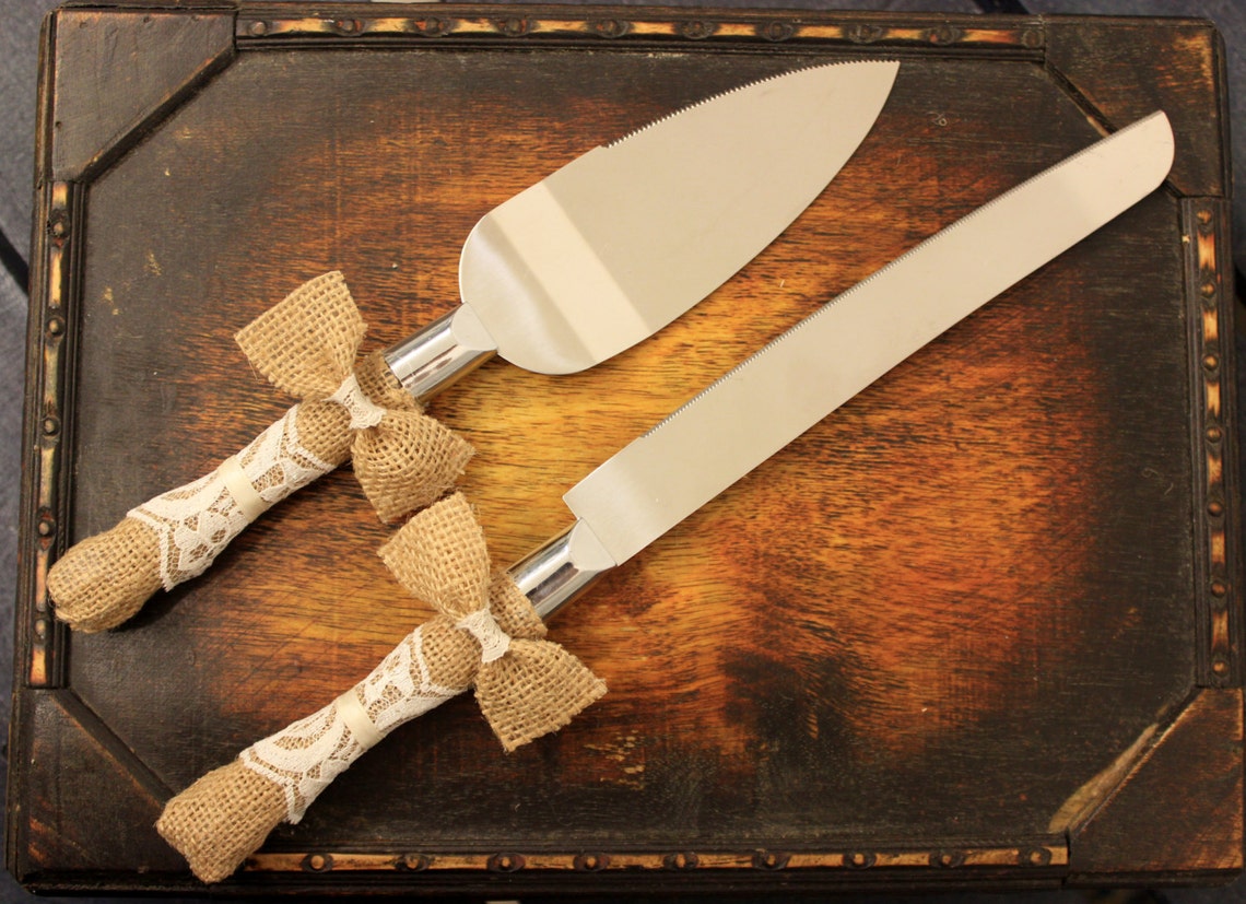 Wedding Cake Server and Knife Burlap and Lace Wedding Cake - Etsy Wedding Cake Server and Knife Burlap and Lace Wedding Cake - Etsy