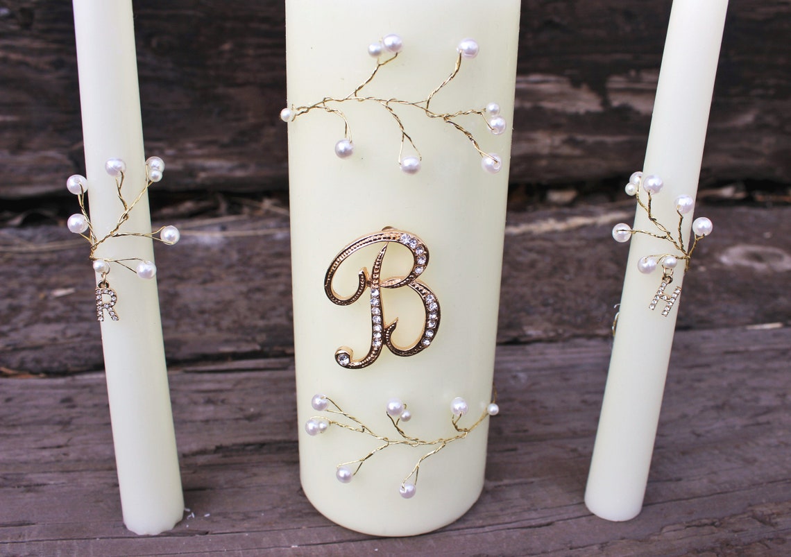 Unity Candle Set Gold Wedding Candle Unity Rhinestone Unity - Etsy