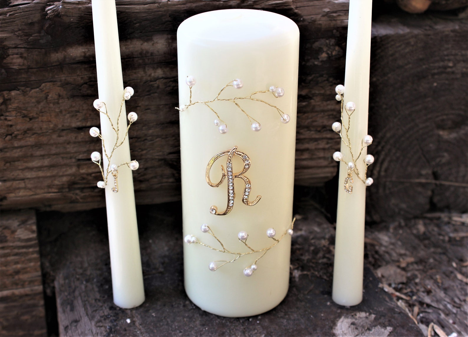 Unity Candle Set Gold Wedding Candle Unity Rhinestone Unity | Etsy