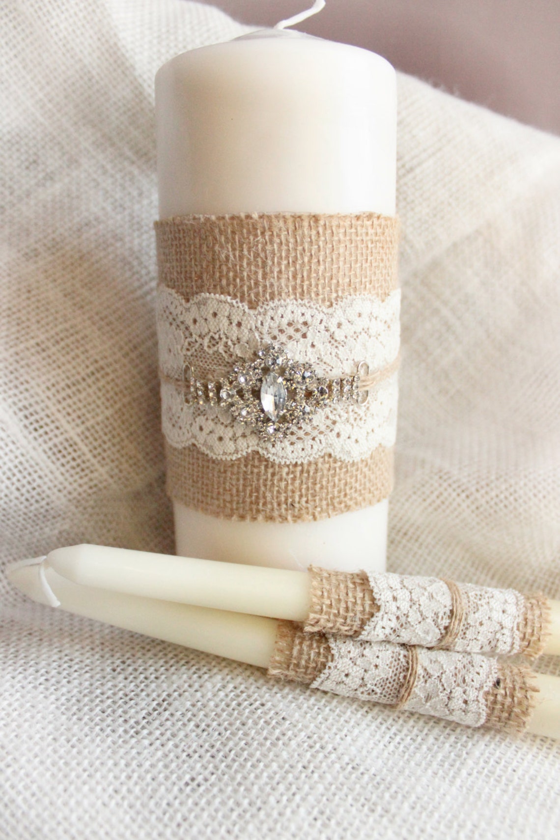 Burlap Wedding SET of 3 Cake Server and Knife Unity Candles - Etsy