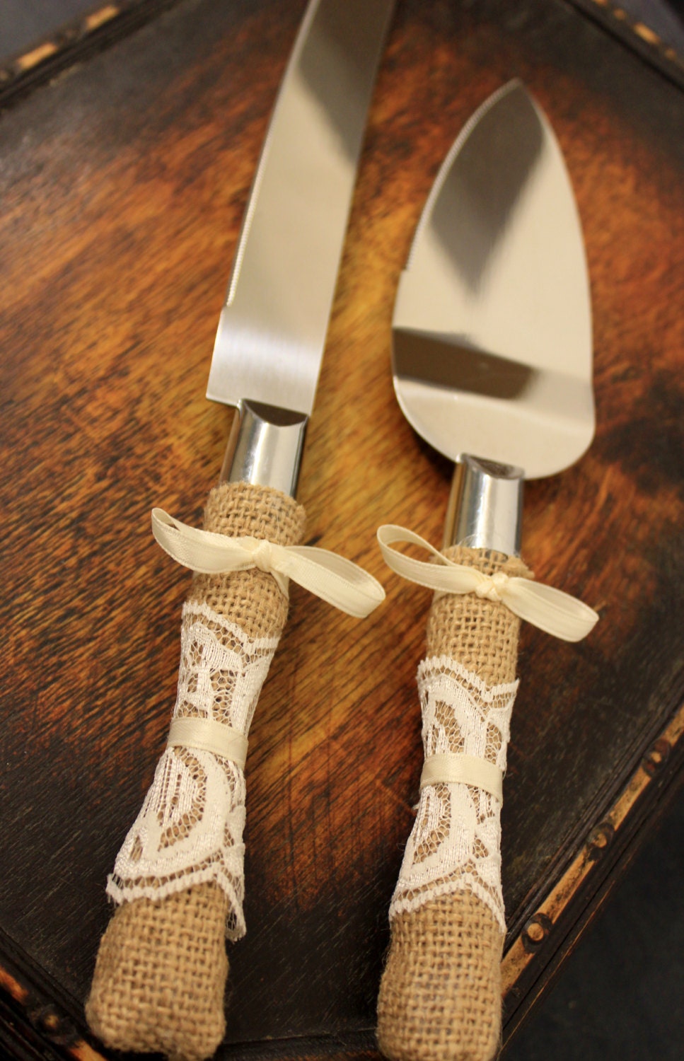 Wedding Cake Server and Knife Burlap and Lace Wedding Cake - Etsy Wedding Cake Server and Knife Burlap and Lace Wedding Cake - Etsy