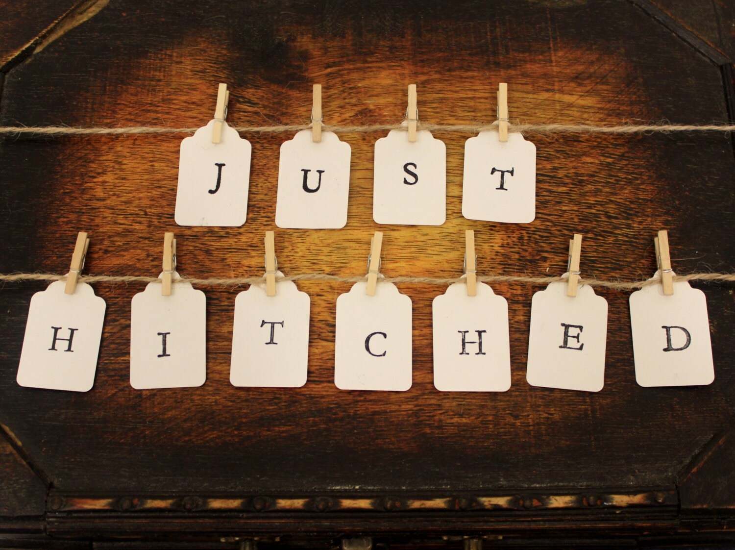 Just Hitched or Just Married Cake Topper Banner, Custom Clothesline and ...