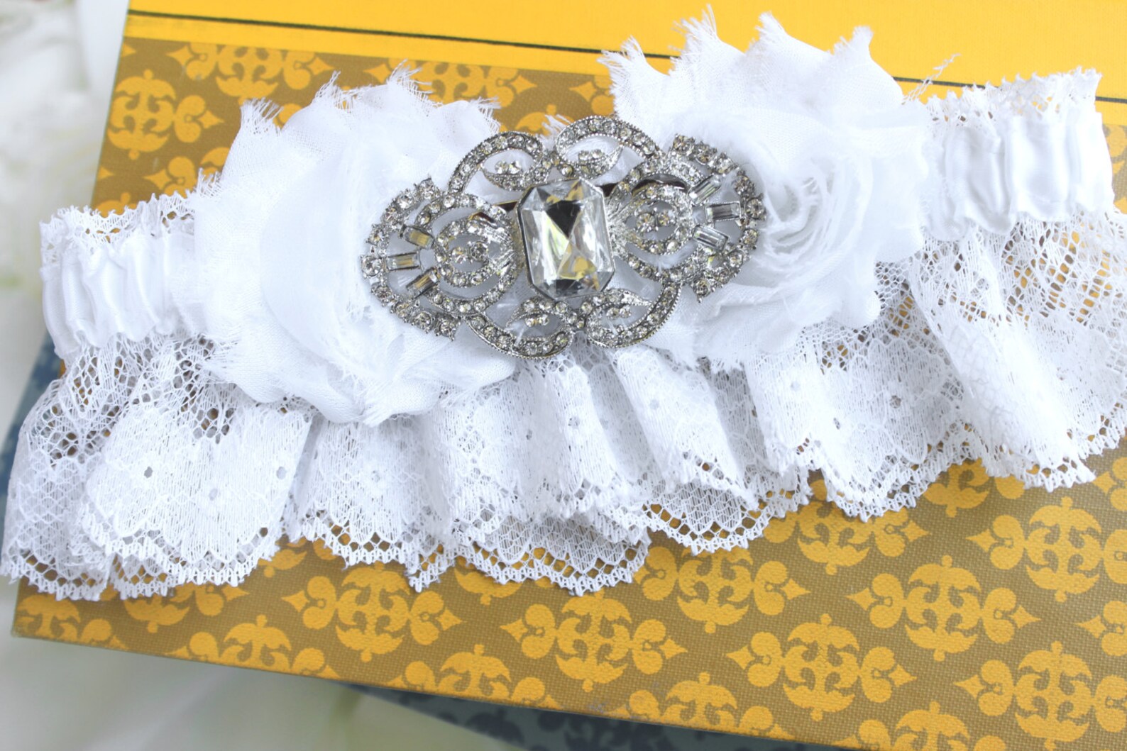 Navy Blue Garter W/ White Lace Wedding Garter With Bling | Etsy