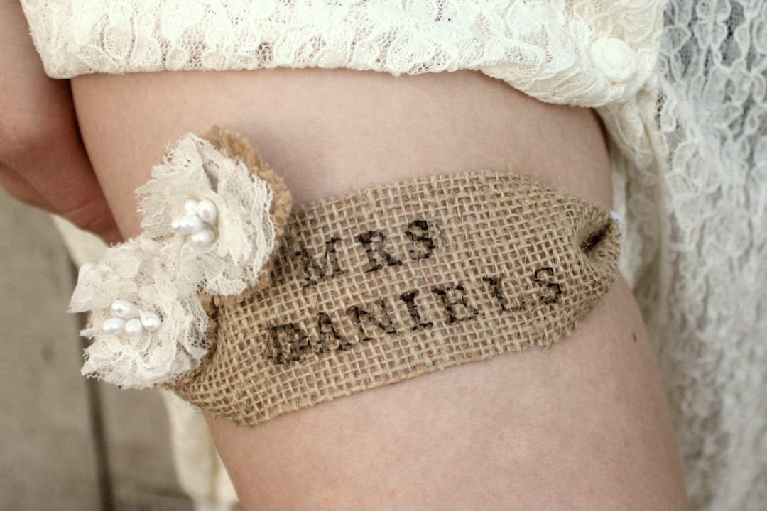 Western Burlap Garter - Custom Personalized Last Name Garter ...