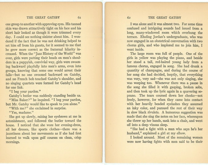 Original Leaf From First Edition 1st Printing of the Great Gatsby by F ...