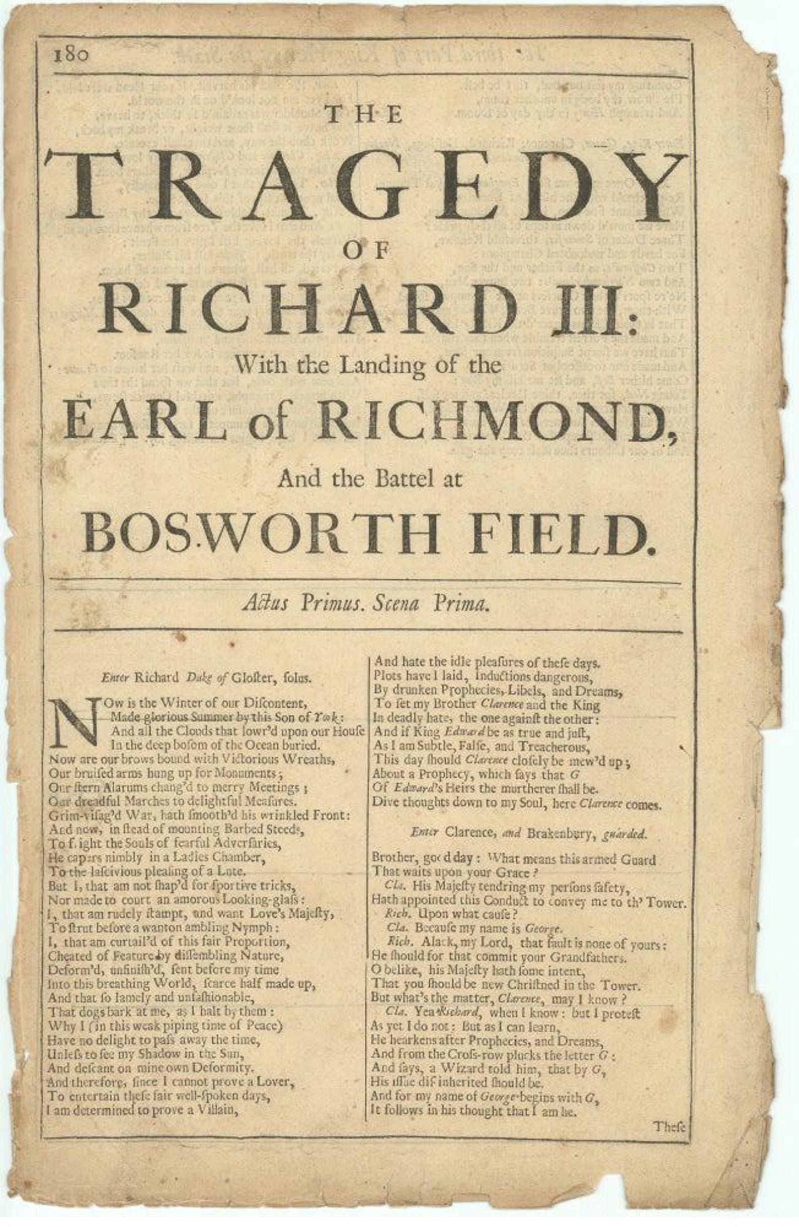 The Tragedy of Richard III Title Page Leaf From Fourth Folio, 1685 ...