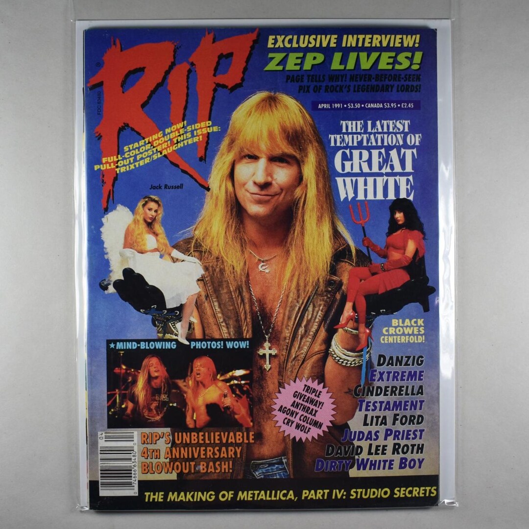 Rip Magazine April 1991 Great White Black Crows POSTER Vintage Rock N ...