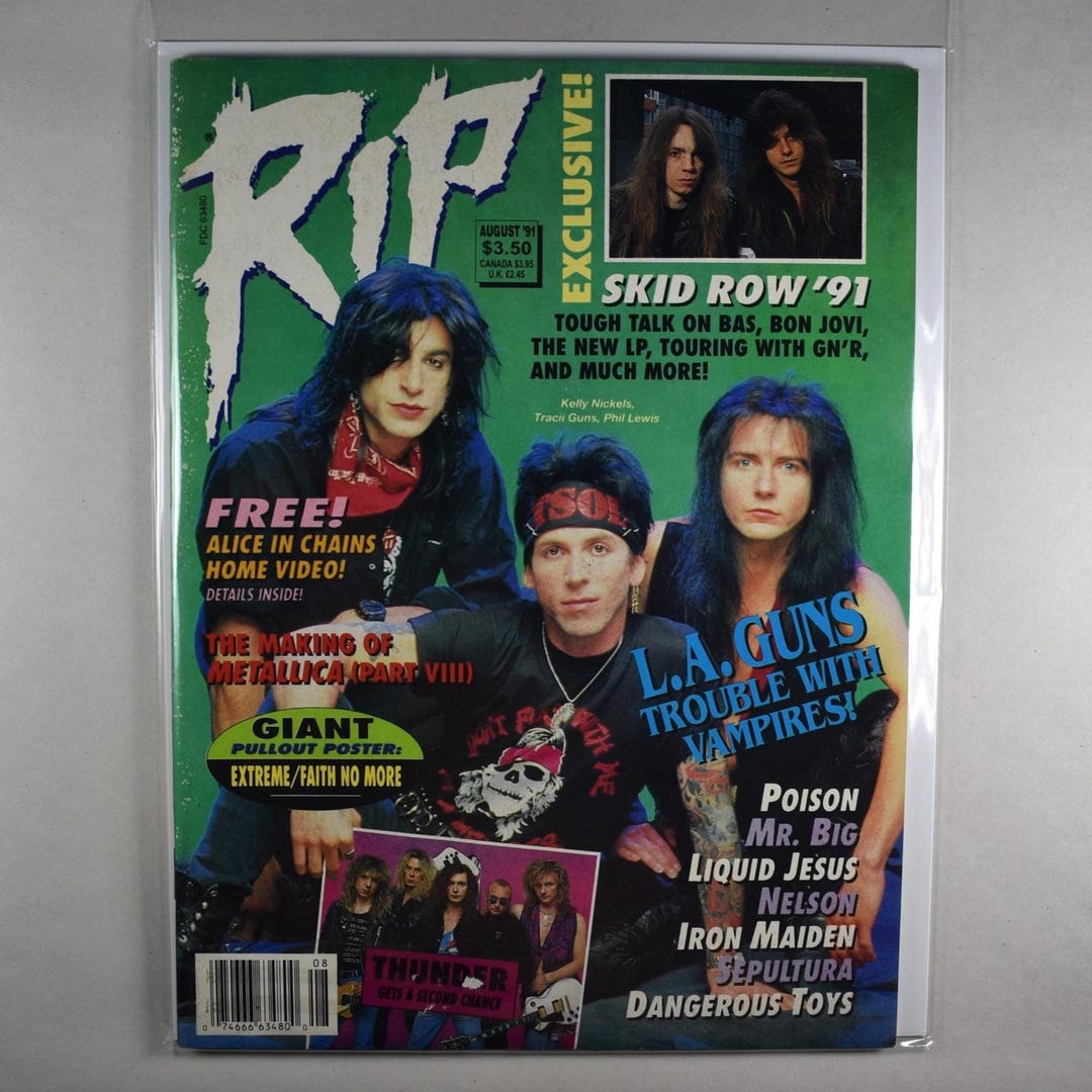 Rip Magazine August 1991 L.A. Guns Skid Row Poison Extreme POSTER ...