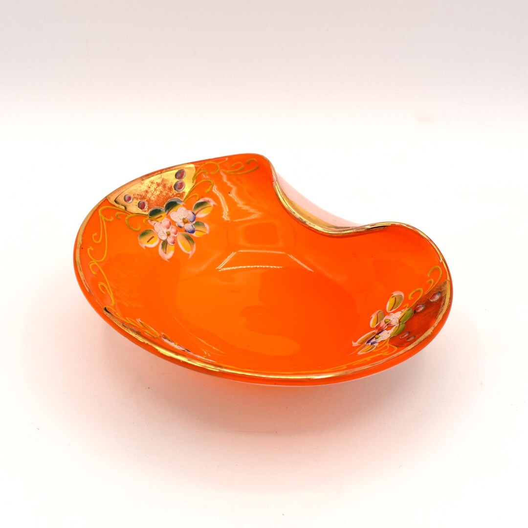 Nasco Japan Hand Painted W/ Flowers Orange Bowl Vintage Candy Dish ...