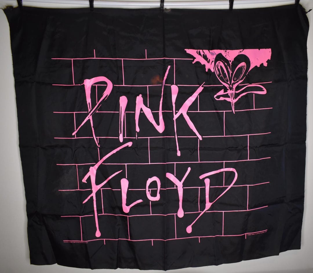 1980's Pink Floyd the Wall Pink Screen Print on Black Artificial Silk ...