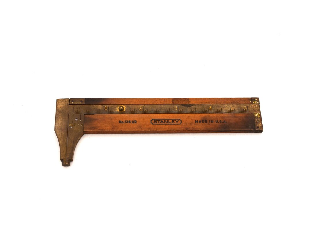 Stanley No. 136 1/5 Boxwood Brass Caliper Ruler Vintage Antique Tool ...