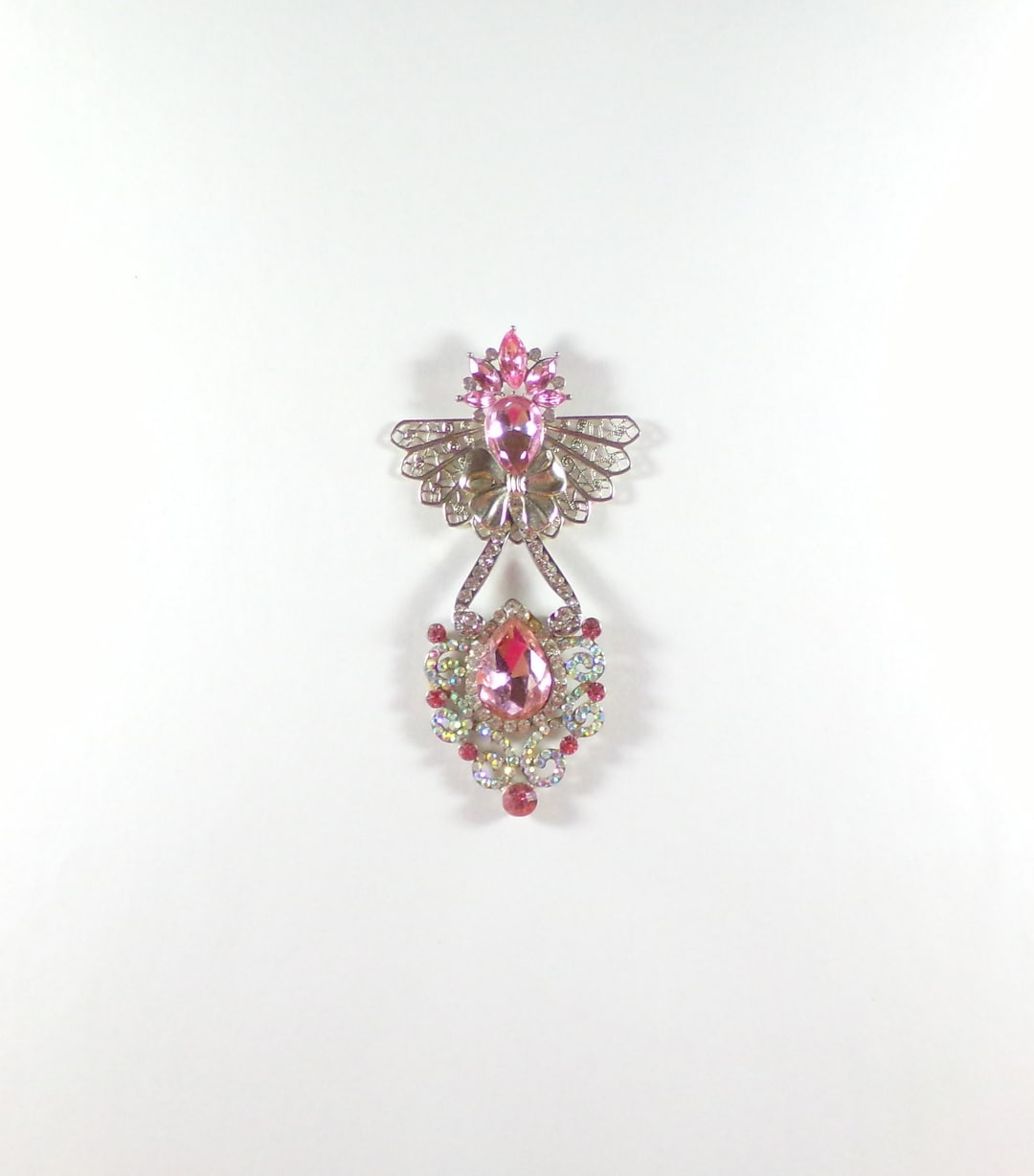 Pink and Clear White Crystal Angel Pin, Crystal Angel Brooch - Etsy