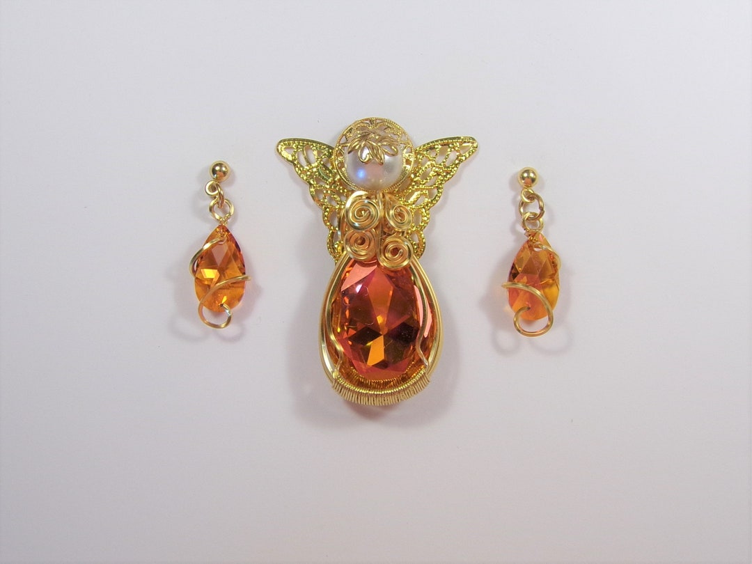 Swarovski Crystal Astral Pink Wire Wrapped in Gold Wire Angel Pin ...