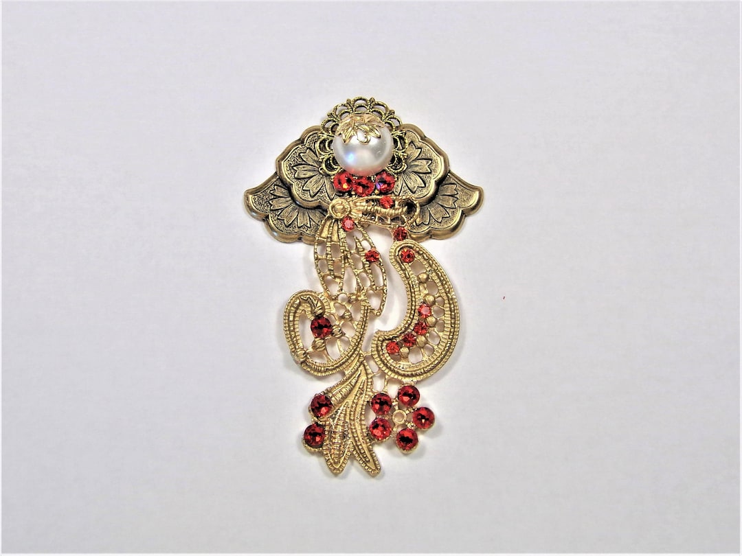 Gold and Red Swarovski Crystal Angel Pin - Etsy