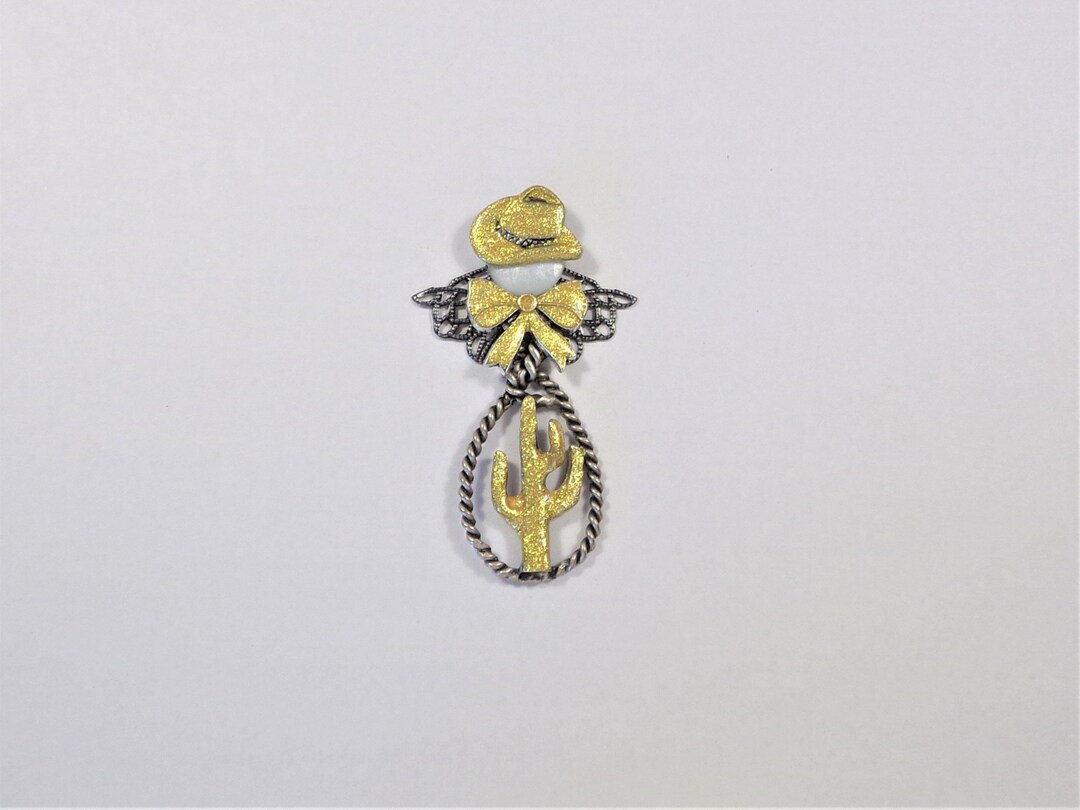 Gold and Antique Silver Cowboy Angel Pin, Cowboy With Cactus Angel Pin ...