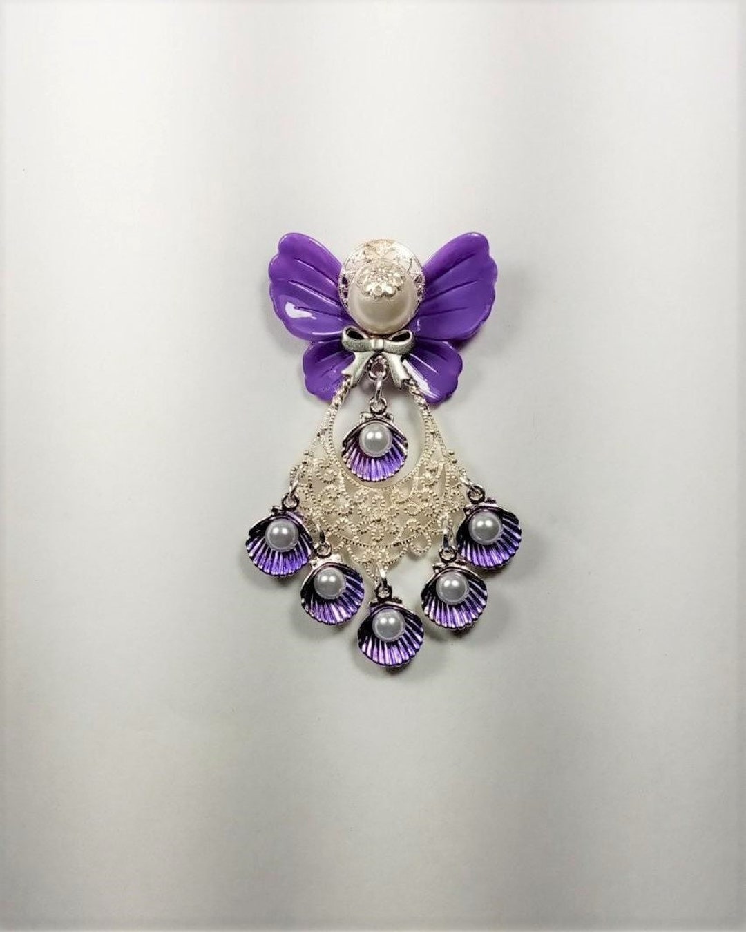 Purple Sea Shell Angel Pin, Silver and Purple Sea Shell Angel Brooch - Etsy