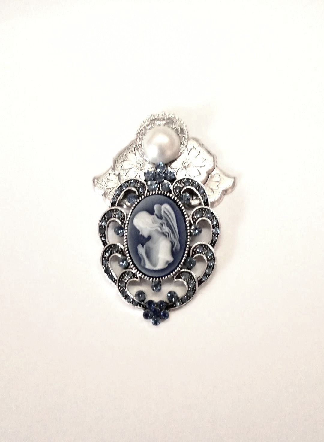 Victorian Angel Brooch, Silver and Deep Blue Angel Pin - Etsy