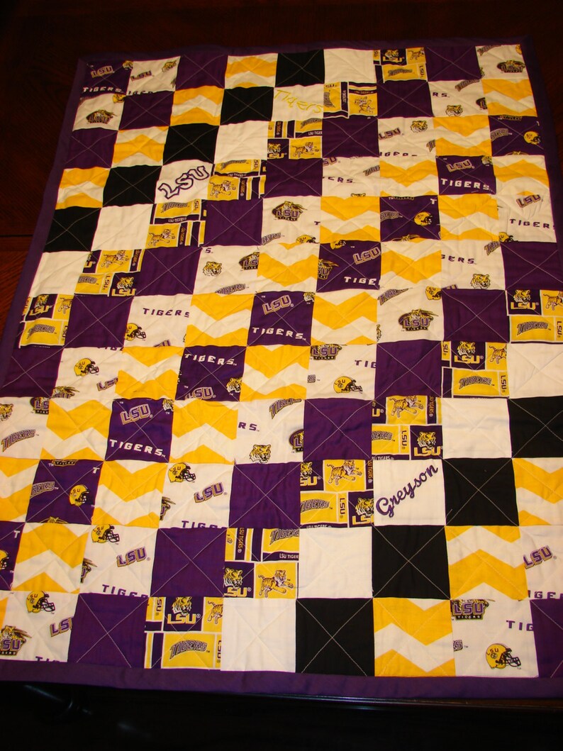 LSU Fans wrap your baby in this purple and gold baby quilt to | Etsy
